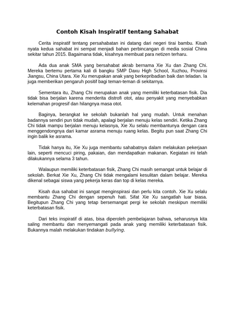 Contoh Kisah Inspiratif Tentang Sahabat | PDF