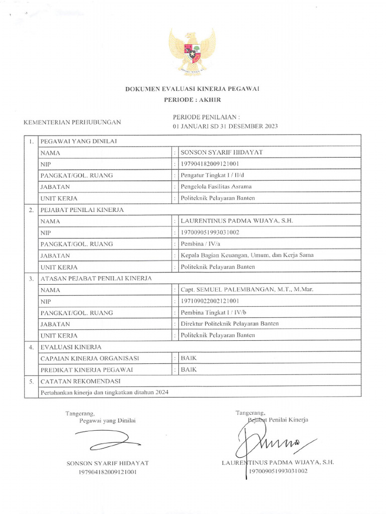 SKP & Evaluasi Kinerja 2023 Dan 2024 Sonson SH | PDF