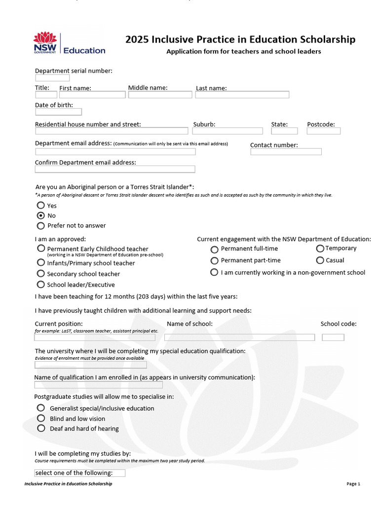 2025 Inclusive Practice in Education Scholarship Application Form | PDF ...