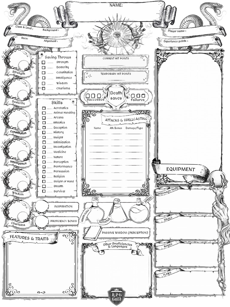 Warlock Fillable BW | PDF