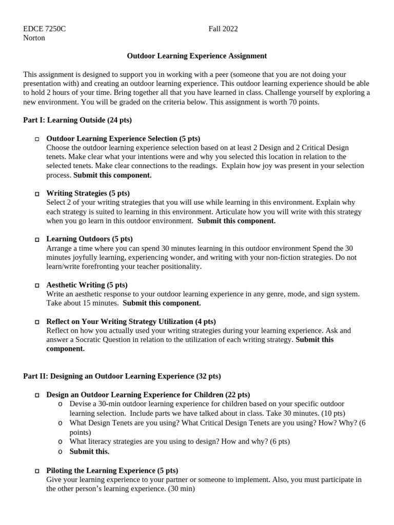 Outdoor Learning Experience | PDF | Experience | Cognition