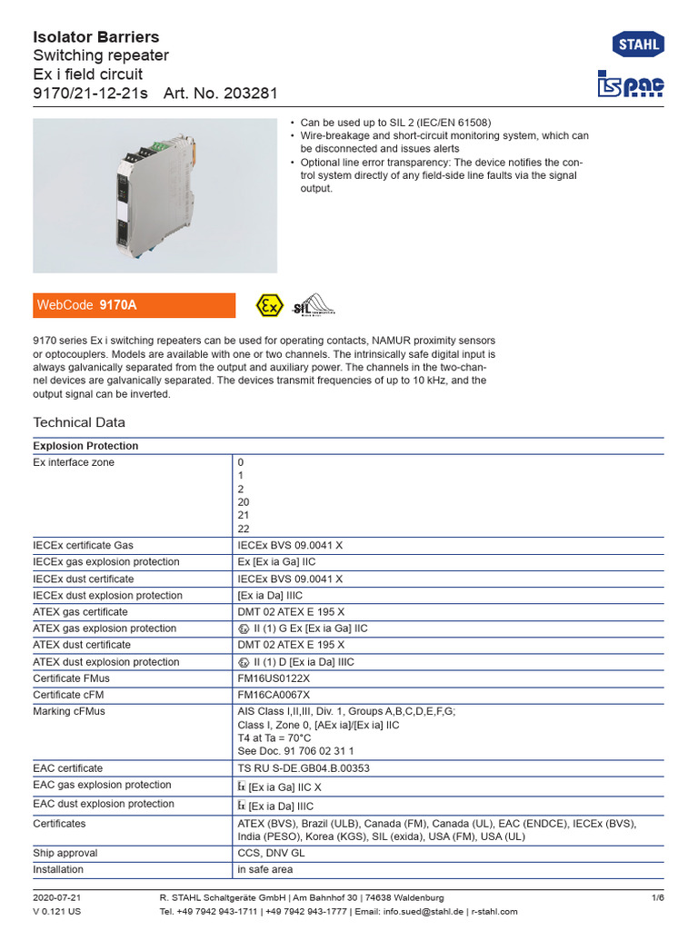 Data Sheet Switching Repeater 9170 21-12-21s US | PDF | Alternating ...