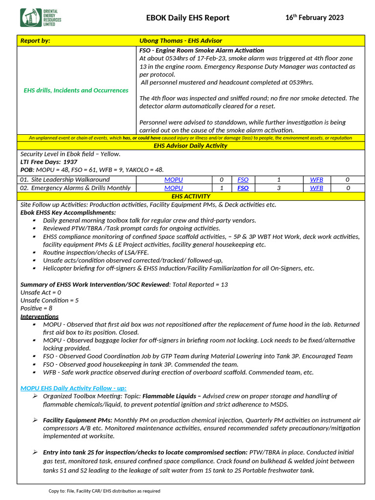 16 Daily EHS Report 16.02.2023 | PDF