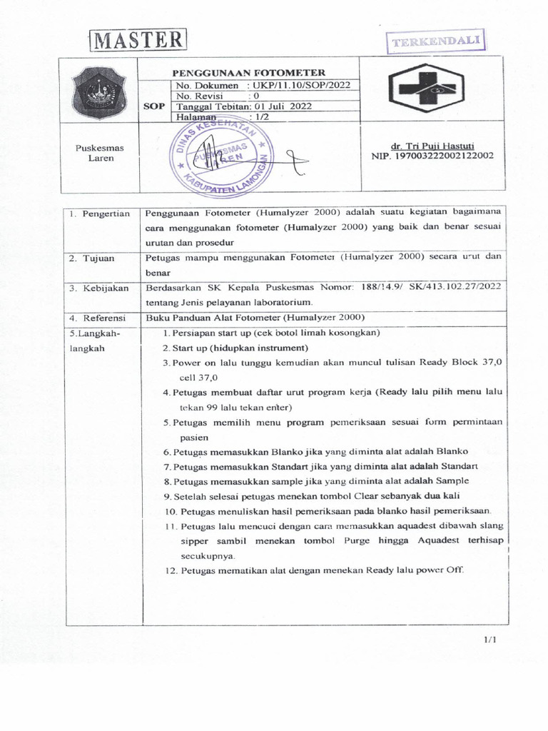 Sop Penggunaan Fotometer | PDF