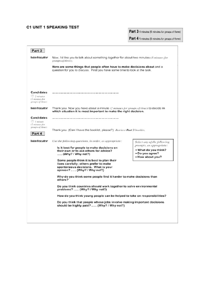 c1 Unit 1 Speaking Test | PDF
