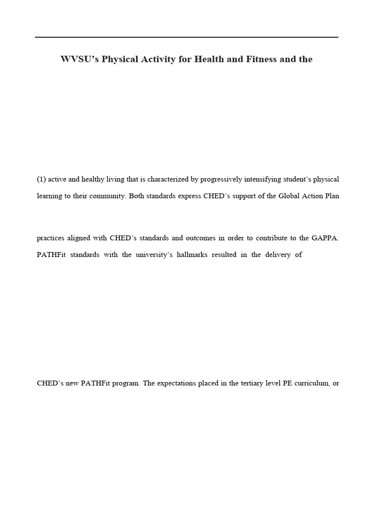 WVSUs Physical Activity For Health and Fitness and The Global Action ...