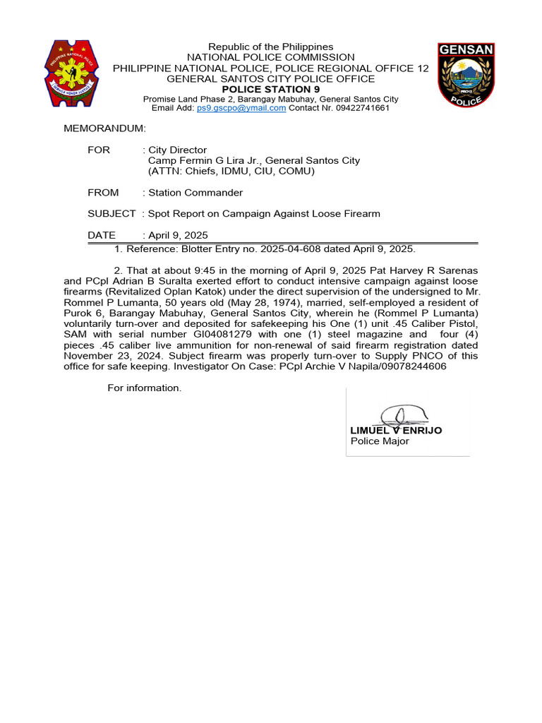 Spot Report: Loose Firearm Campaign | PDF