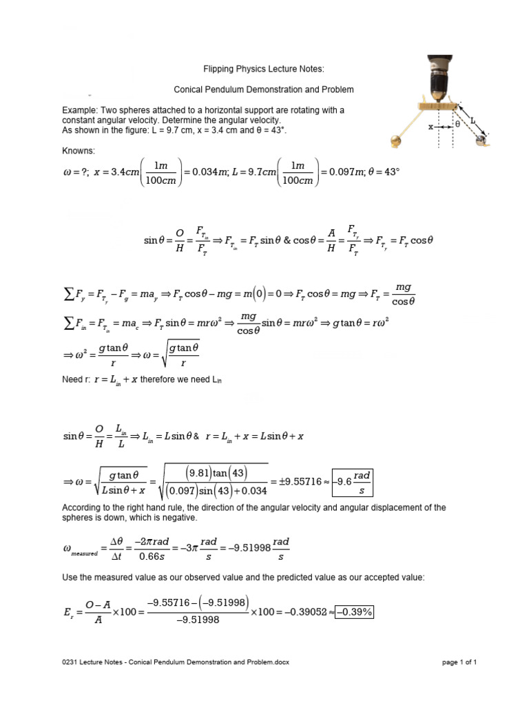0231 Lecture Notes - Conical Pendulum Demonstration and Problem | PDF ...