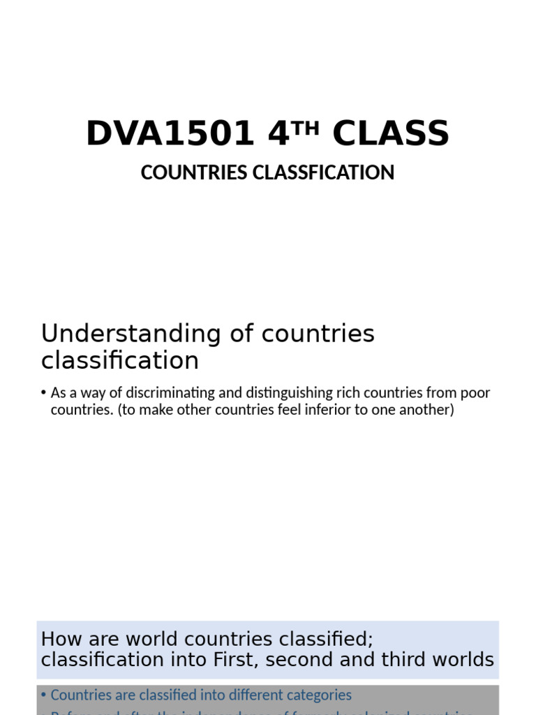 Dva1501 4TH Class - Classification of Countries | PDF | Third World | Developing Country