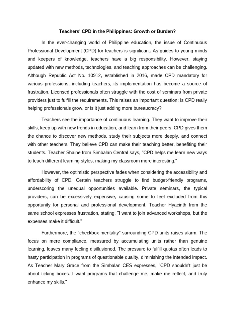 CPD Challenges for Philippine Teachers | PDF | Teachers | Learning
