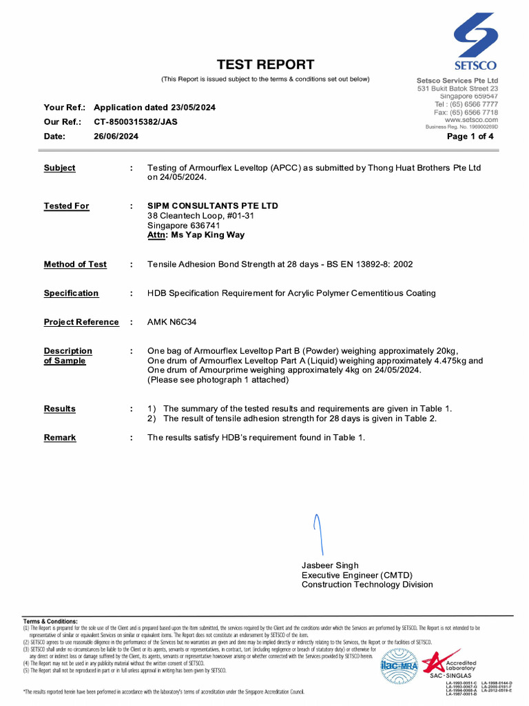 Sample Test Report For Tensile Adhesion Test | PDF
