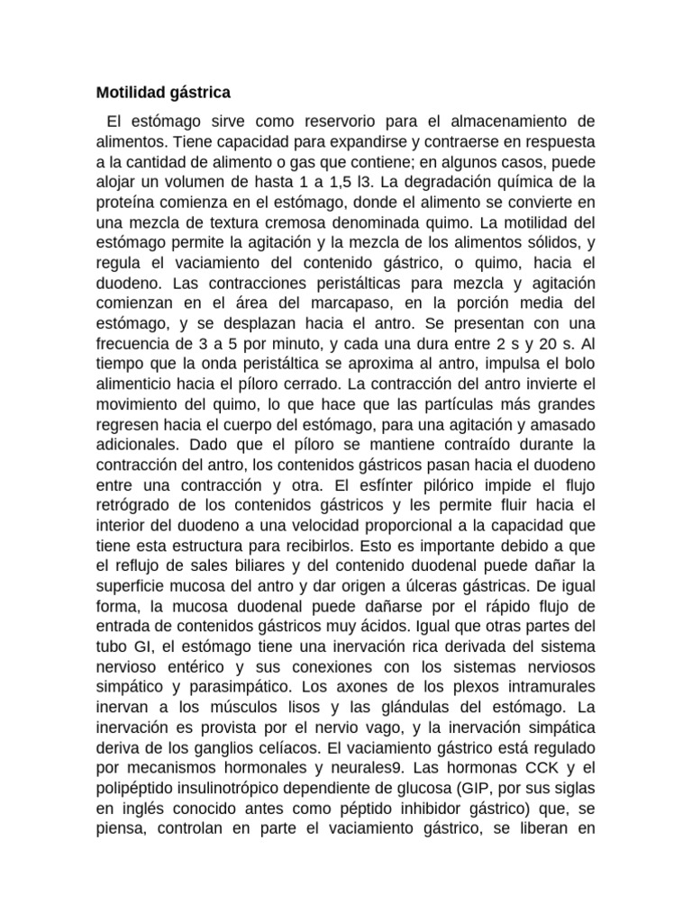 Motilidad gástrica | PDF | Estómago | Órgano (anatomía)