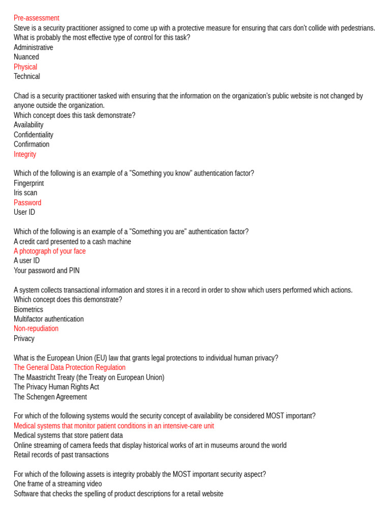 ISC2 Pre-Assessment and D1 | PDF | Computer Security | Security