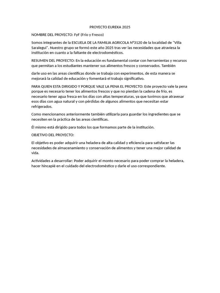 Proyecto Eureka 2025 | PDF