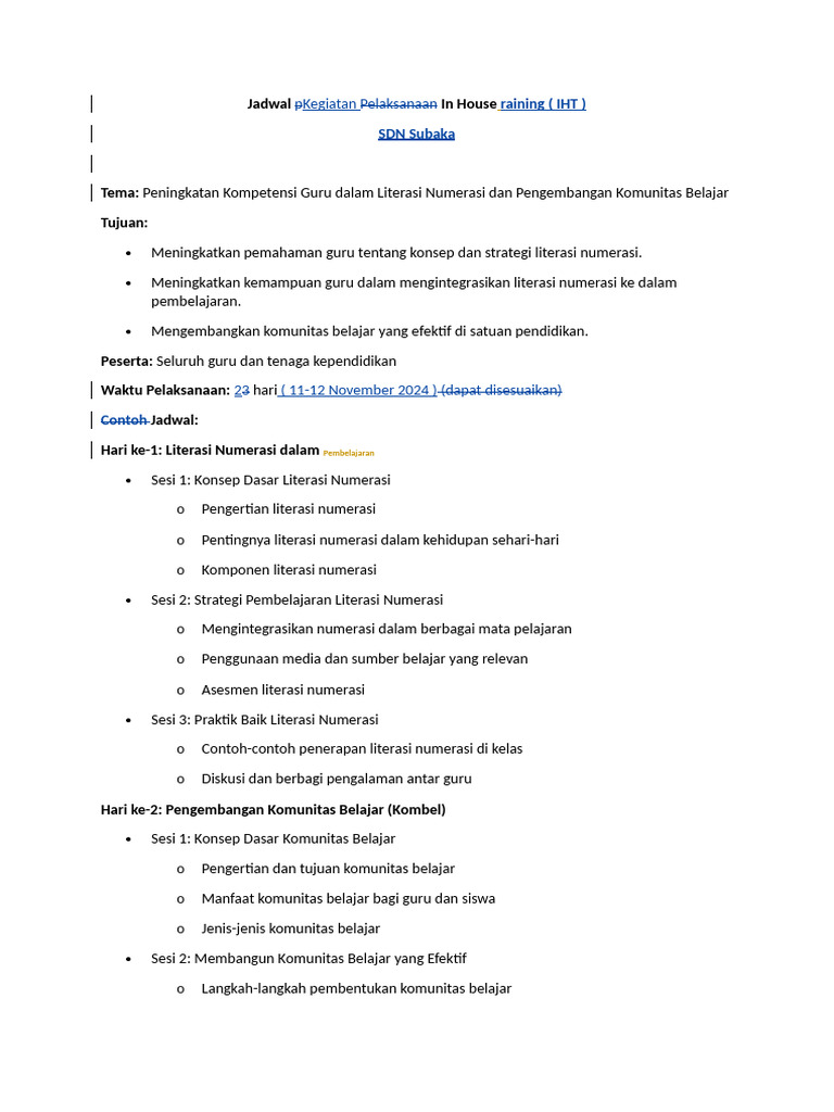 IHT Peningkatan Kompetensi Guru SDN Subaka | PDF