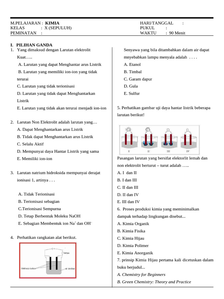 Soal PAT 2025 KIMIA Kelas X | PDF