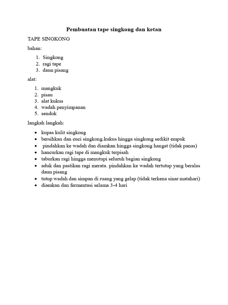 pembuatan tape singkong dan ketan | PDF