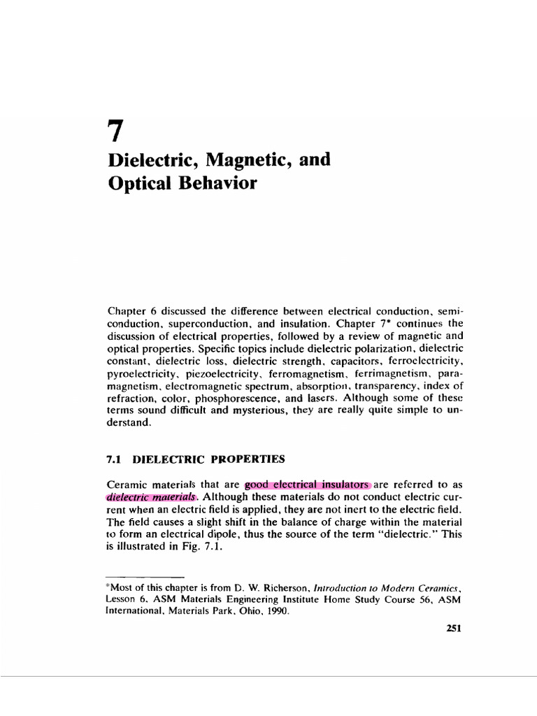 Modern Ceramics Chapter 7 Dielectric | PDF | Dielectric | Ferroelectricity
