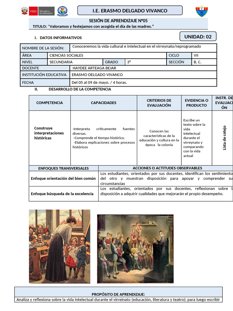 Sesion de Aprendizaje para 3 Sobre La Educacion Intelectual | PDF ...