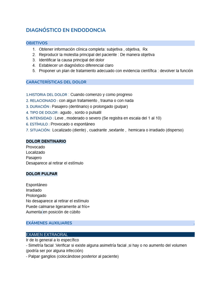Semana 6 Diagnóstico en Endodoncia | PDF | Dolor | Especialidades Medicas