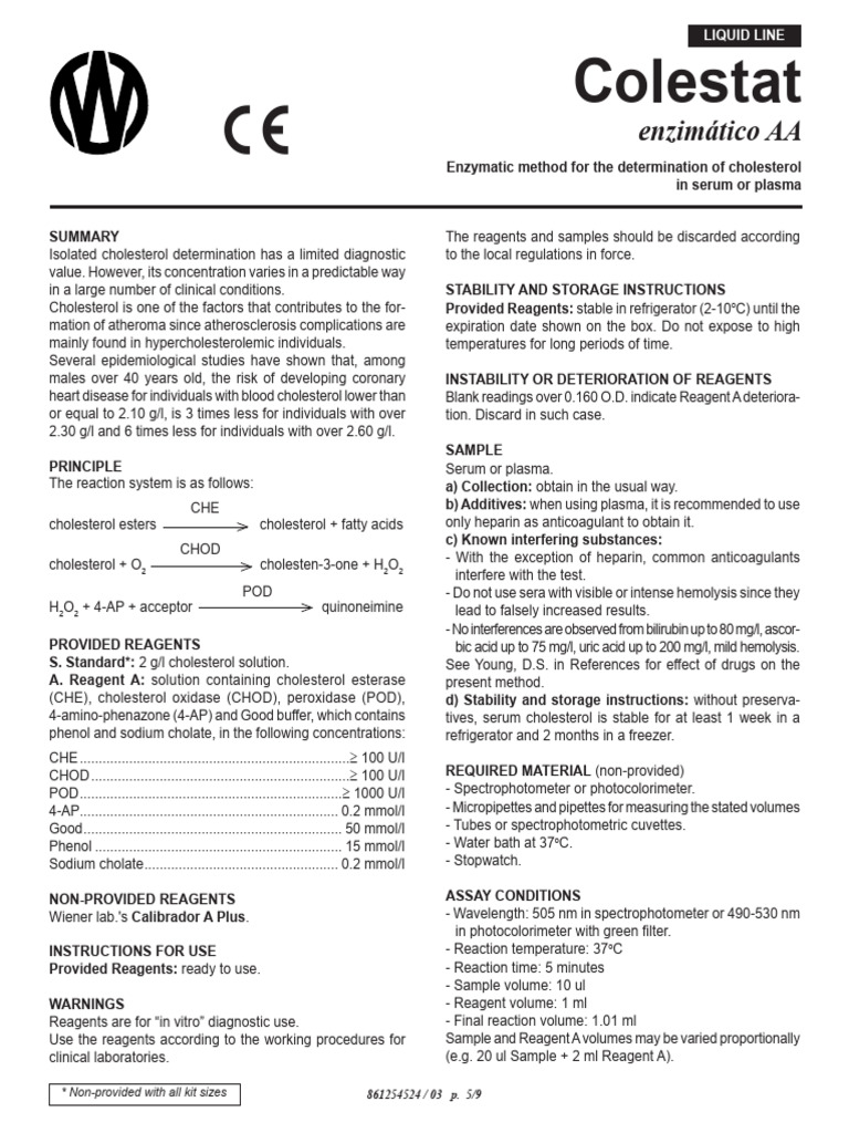 CHOLE Colestat Enzimatico AA | PDF | Cholesterol | High Density Lipoprotein