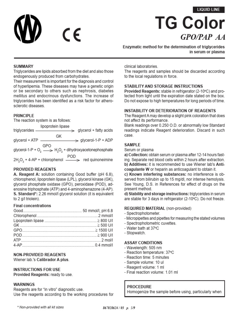 Triglycerides TG COLOR GPO-PAP AA | PDF | Lipoprotein | Blood Plasma