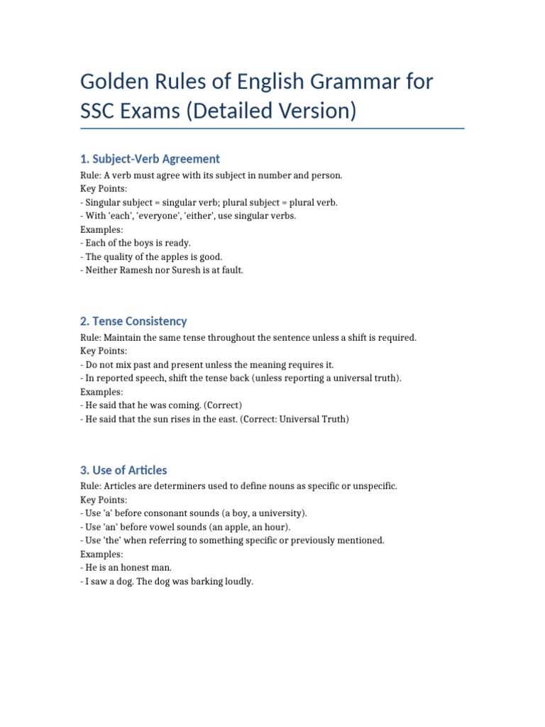 Detailed Golden Rules English Grammar SSC | PDF | English Grammar | Verb
