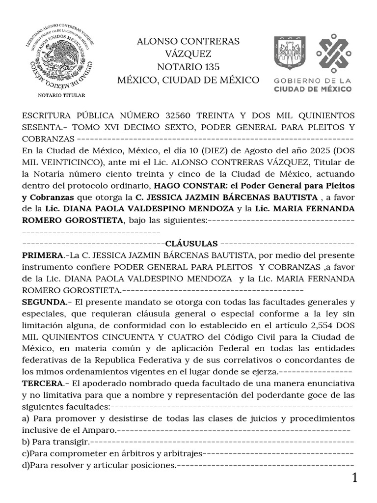 Poder para Pleitos y Cobranzas | PDF | Derecho Civil (Common Law)