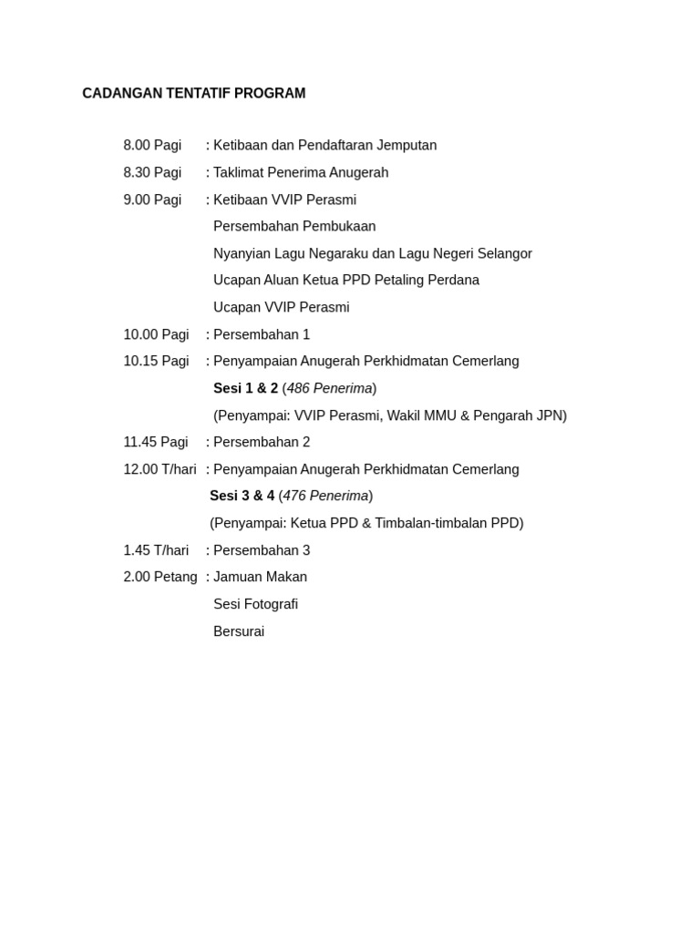 Cadangan Tentatif Program | PDF