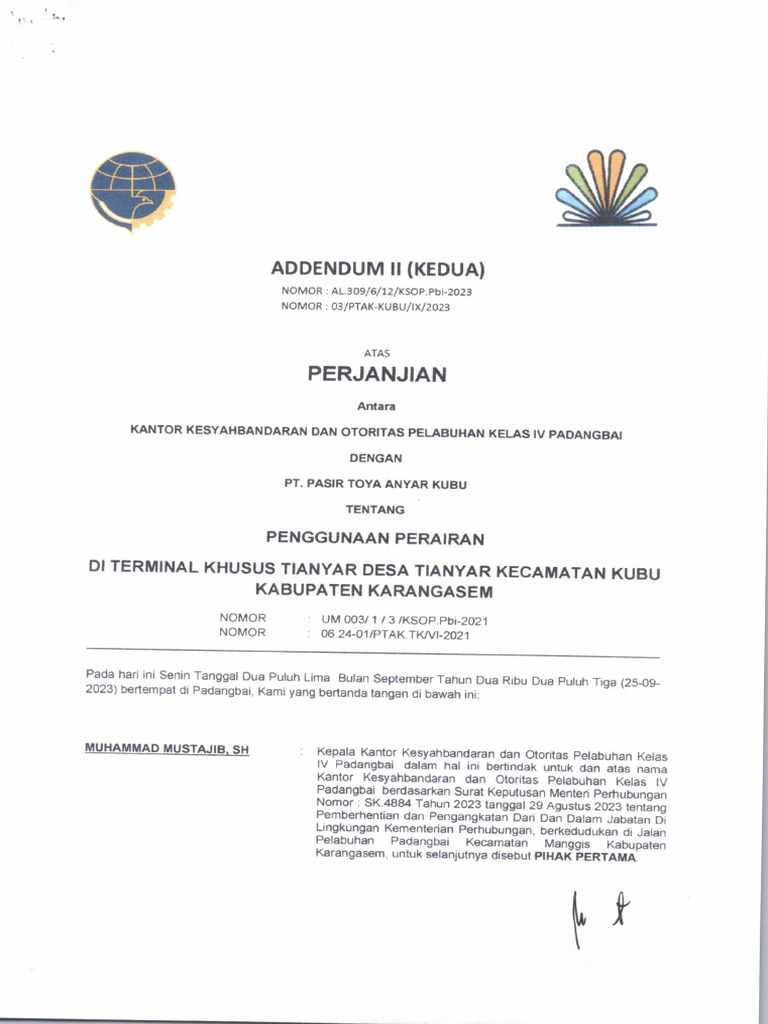 Addendum II (KEDUA) PT. Pasir Toya Anyar Kubu Th. 2023 | PDF