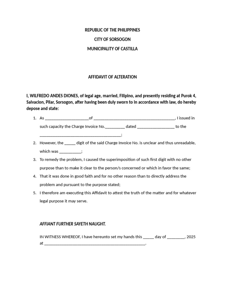 Affidavit of Alteration | PDF