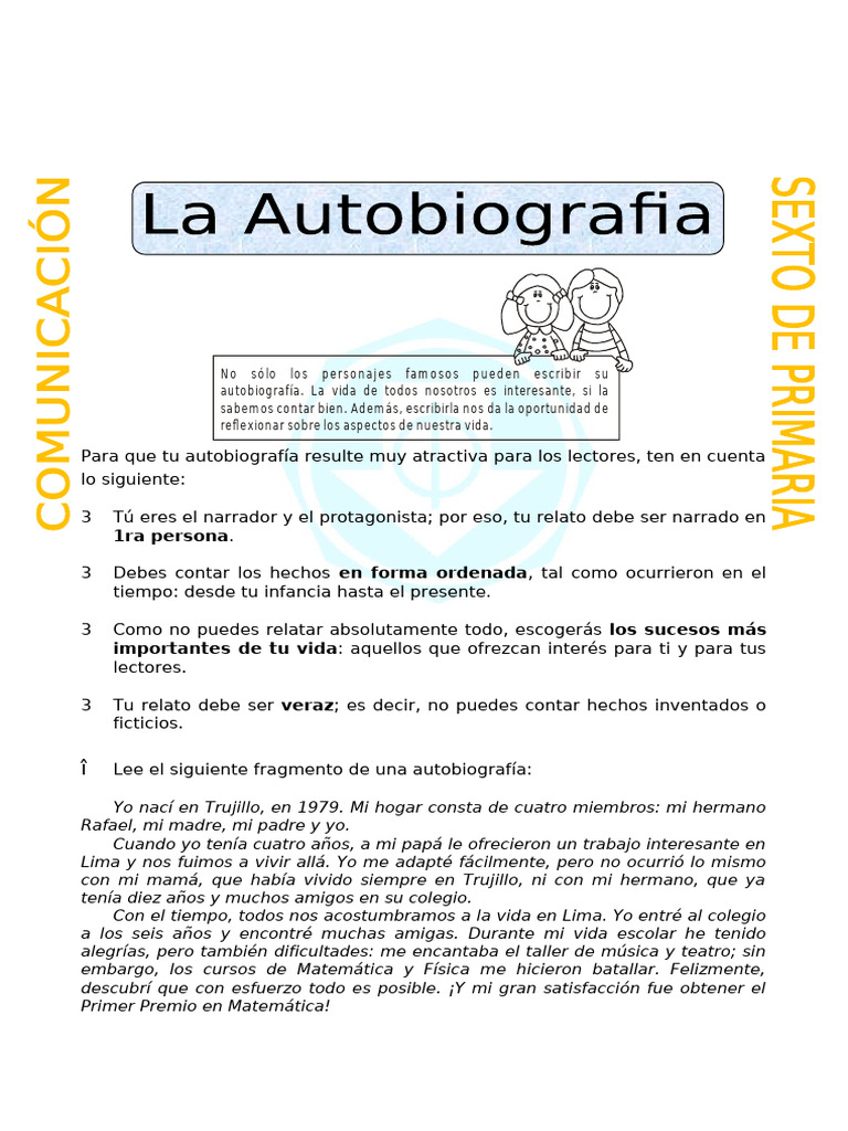 Ficha La Autobiografia para Sexto de Primaria | PDF