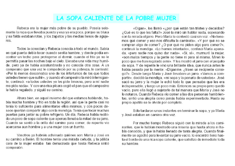 Cuento-La-Sopa-Caliente-De-La-Pobre-Mujer. 4ta Semana | PDF