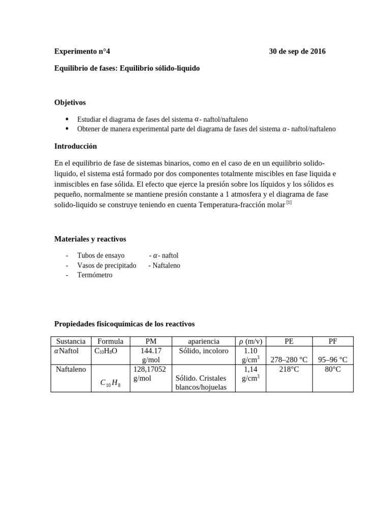 Experimento 4. Lab de Fisicoquimica | PDF | Fase (materia) | Diagrama de fases