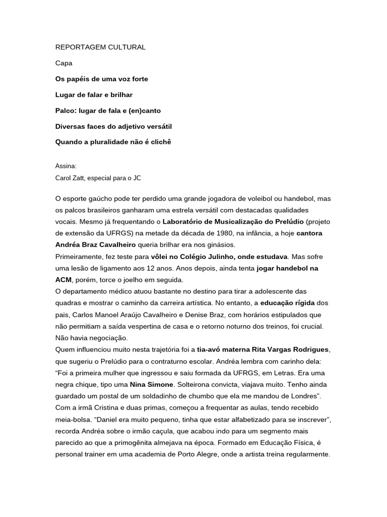 A Trajetória Musical de Andréa Cavalheiro | PDF | Canto | Coro