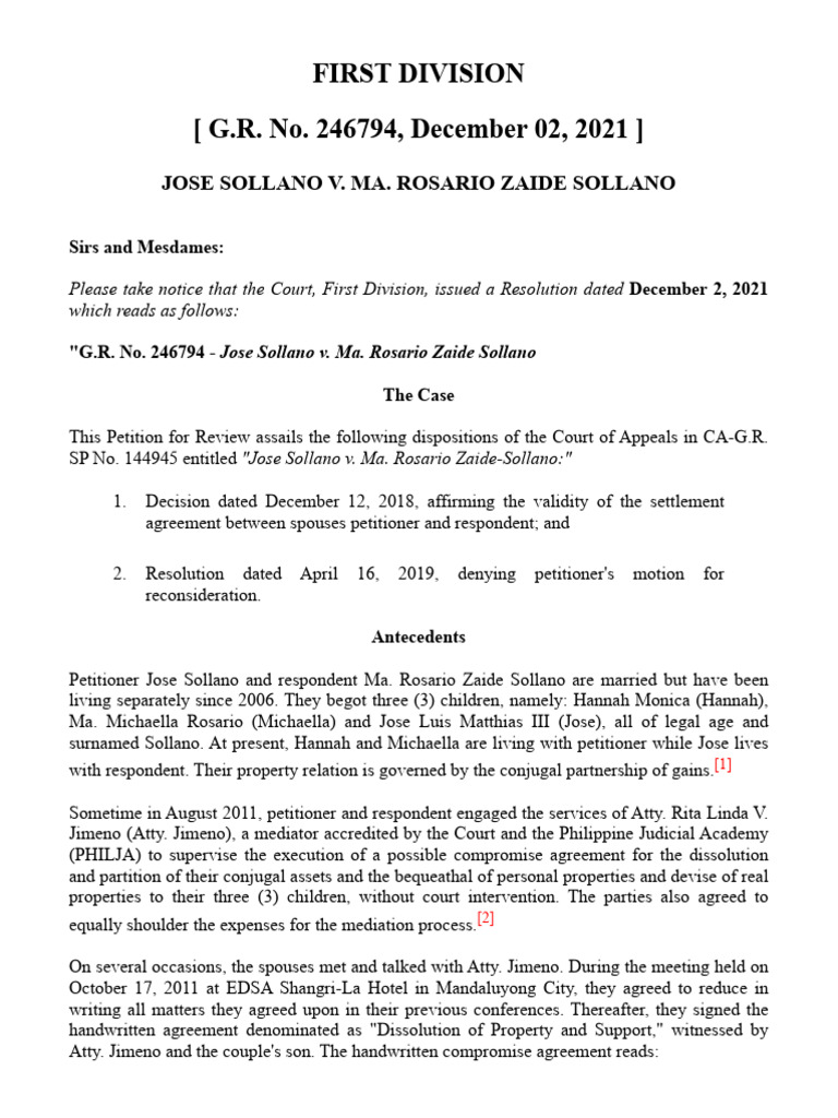 Jose Sollano v. Ma. Rosario Zaide-Sollano Case Review | PDF ...