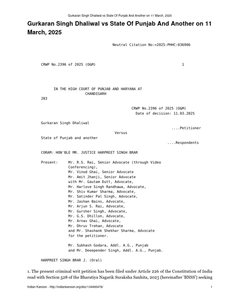 Gurkaran Singh Dhaliwal Vs State of Punjab and Another On 11 March 2025 ...