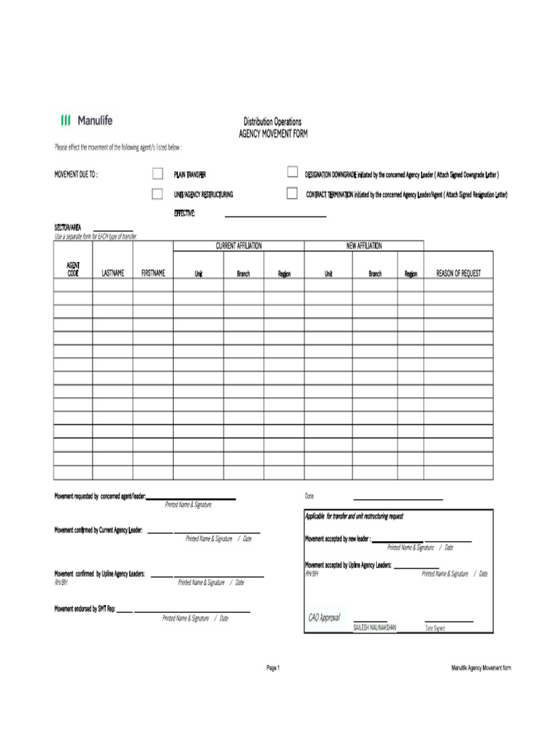 Manulife Agency Movement Blank | PDF