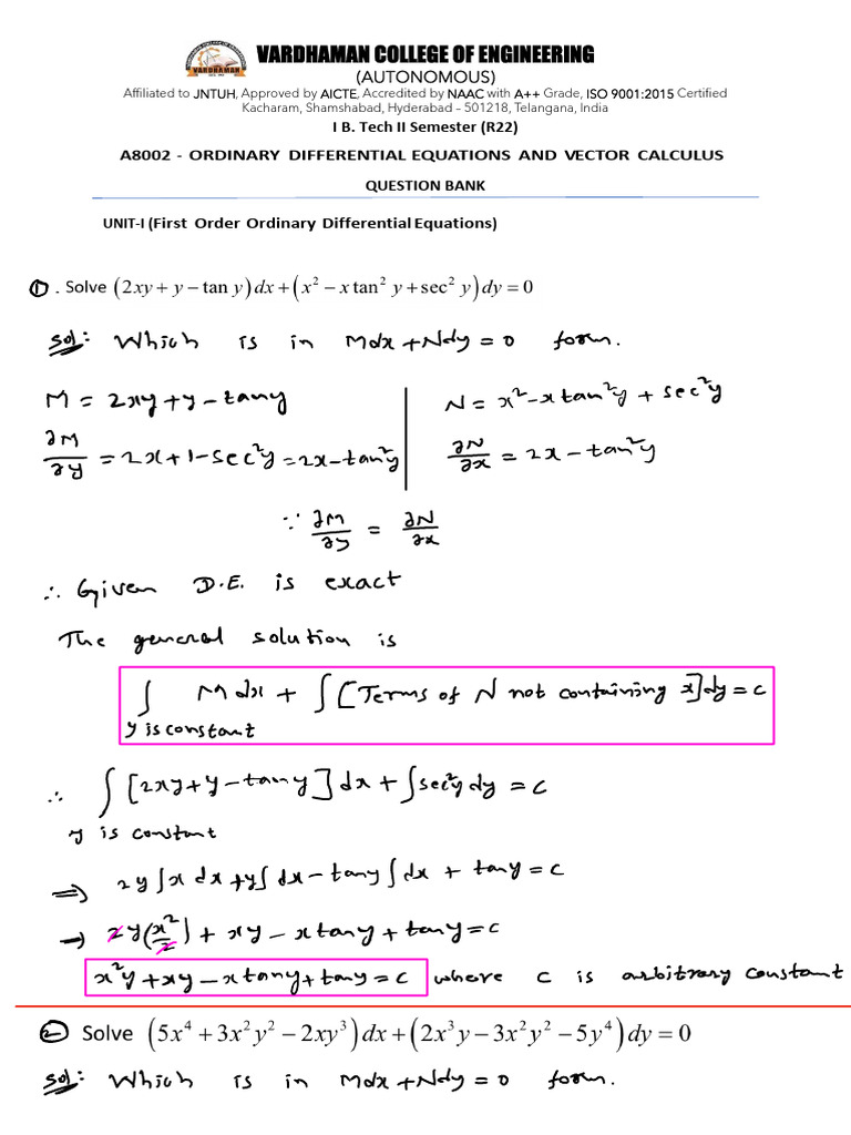 JNTUH R22 Differential Equations Question Bank | PDF