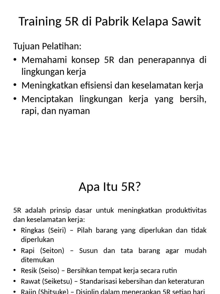 Training 5R Pabrik Kelapa Sawit | PDF