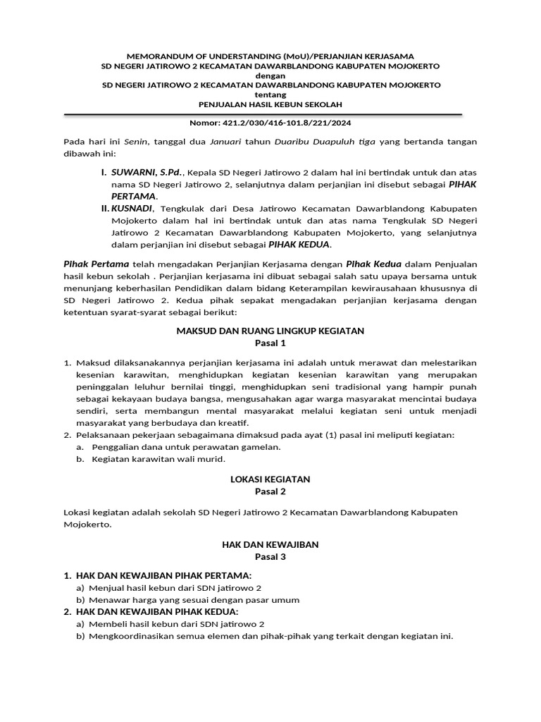 Mou Tengkulak Desa 2024 | PDF