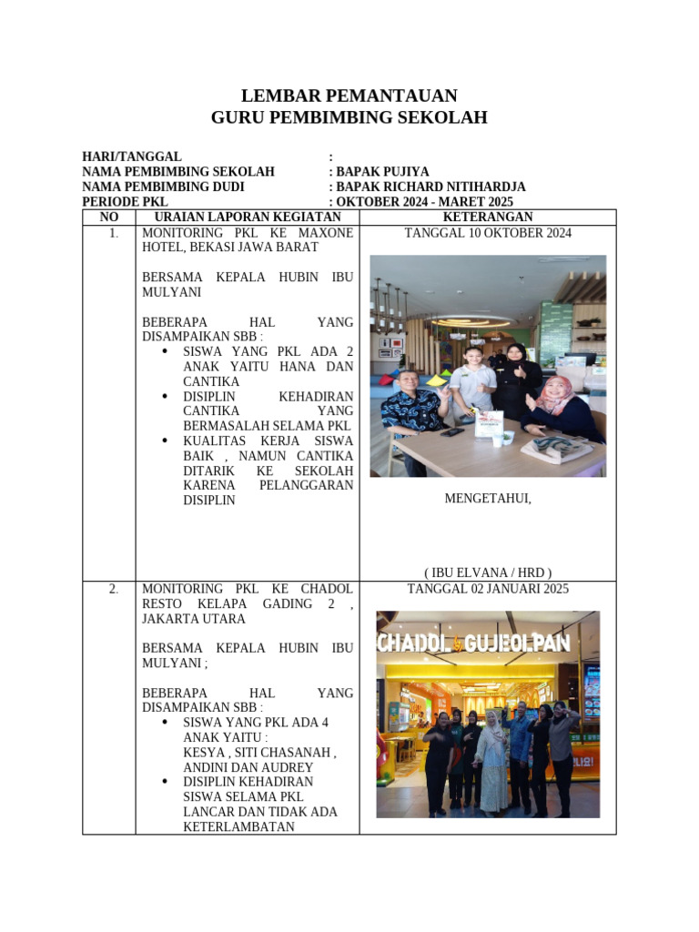 Laporan Pembimbing PKL | PDF