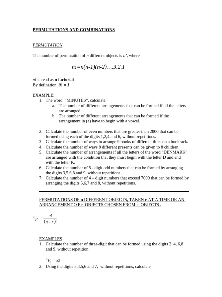 Permutations and Combinations | PDF | Permutation | Combinatorics