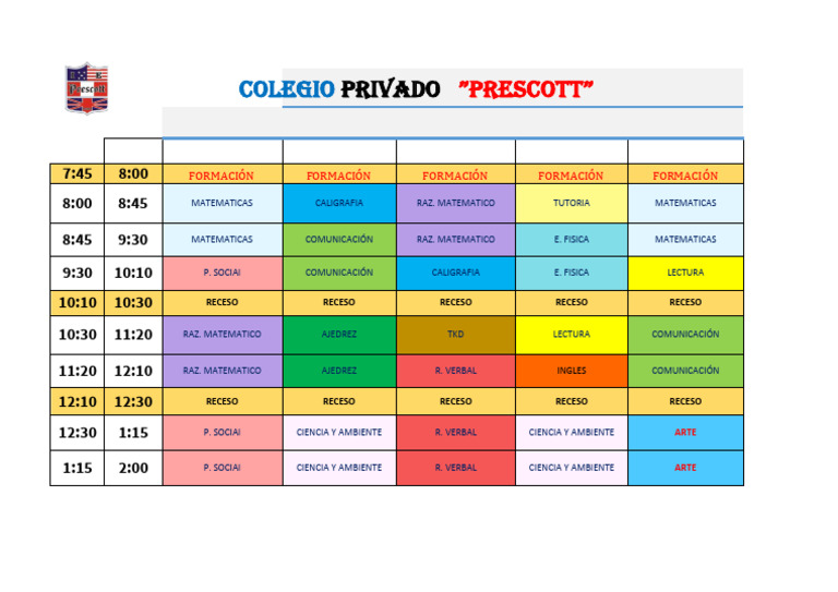 Horario Primer Grado | PDF