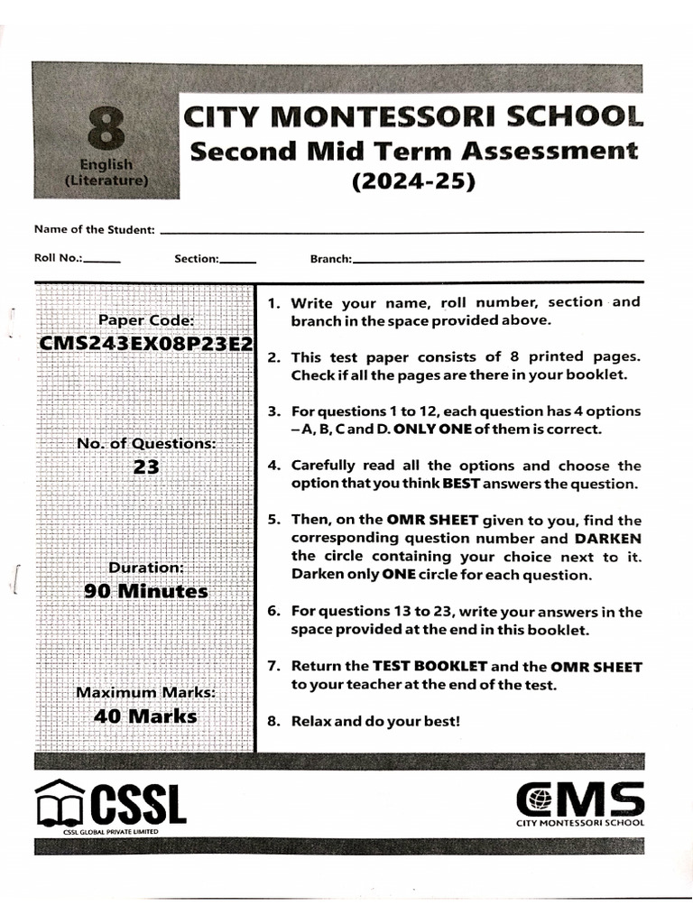 Viii CSSL Papers Mid Term 2 (24-25) | PDF