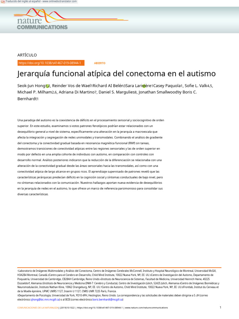 Atypical Functional Connectome Hierarchy In Autism En Es Pdf