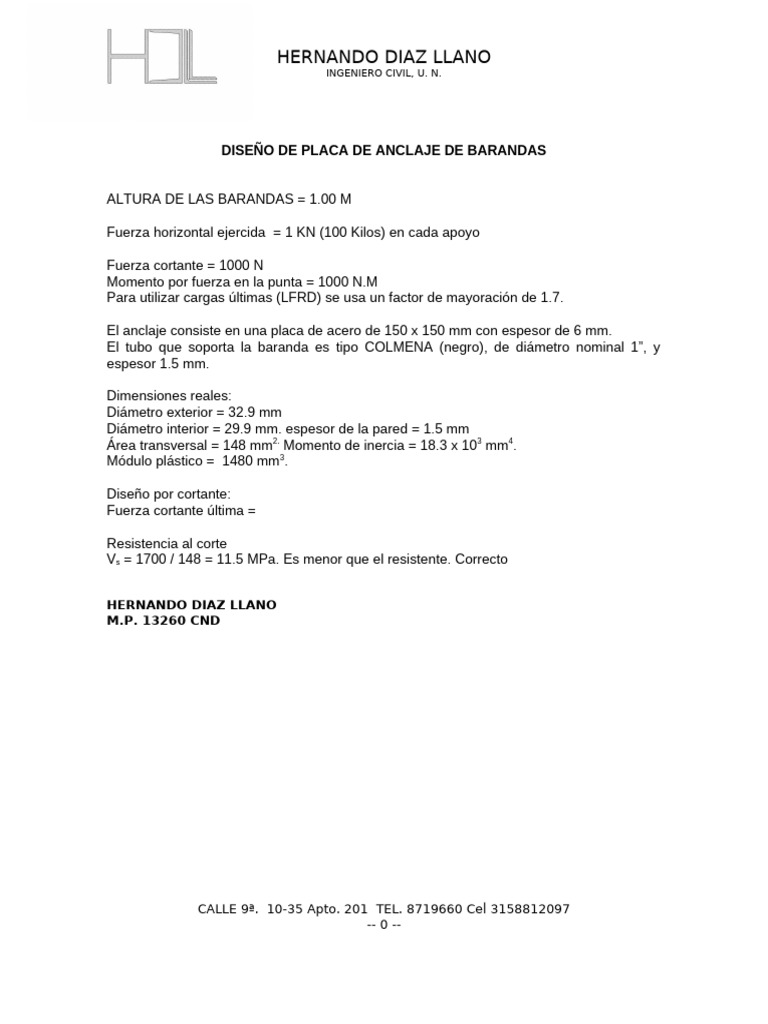 DISEÑO DE ANCLAJE DE BARANDAS | PDF