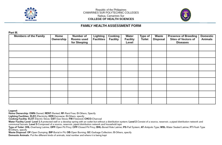 FAMILY HEALTH ASSESSMENT FORM Part 3 | PDF