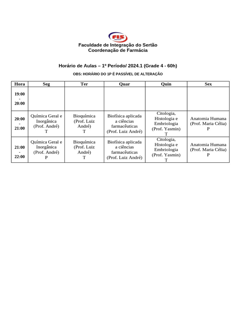 Hor Rios-Farm Cia-2024.1 | PDF | Farmácia | Farmacêutico