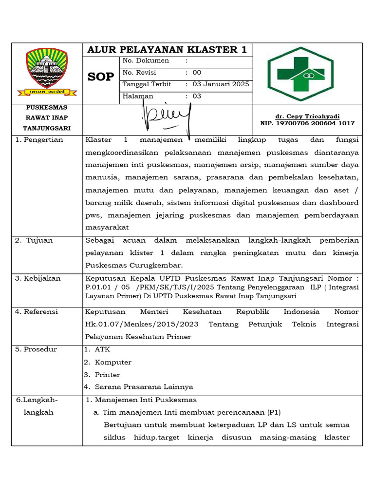 Alur Pelayanan Klaster 1 Puskesmas | PDF